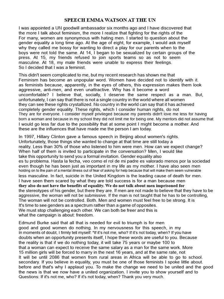 Emma Watson's UN Speech on Feminism | PDF | Gender Studies | Feminism