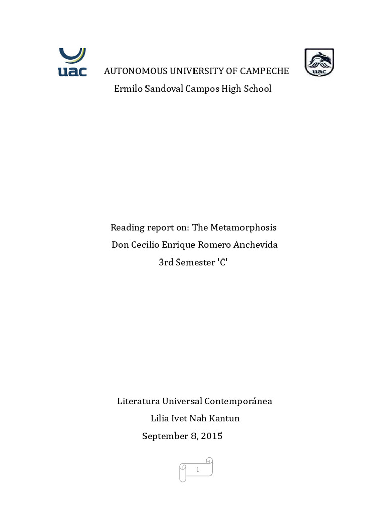 Reading Report - The Metamorphosis | PDF | The Metamorphosis | Franz Kafka