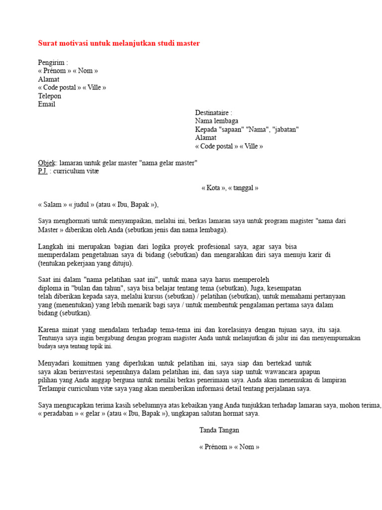 Surat Motivasi untuk Studi Master | PDF