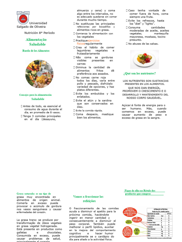 folleto de alimentación saludable | PDF | Alimentos | Dieta saludable