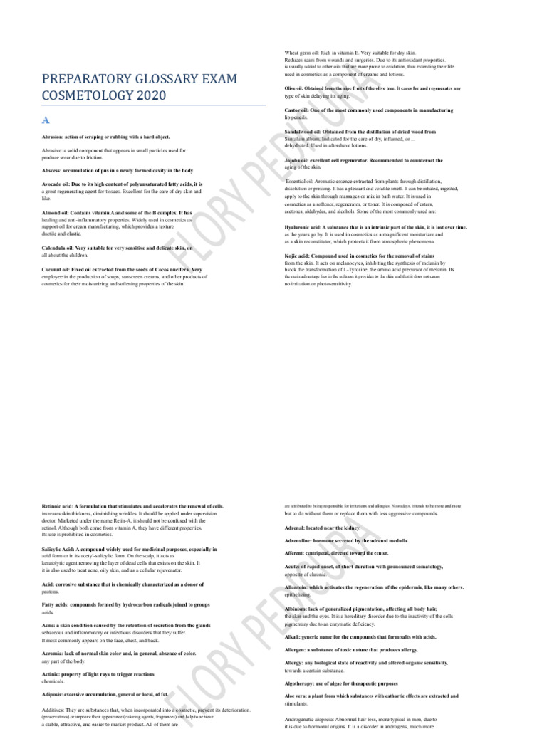 Glossary of Cosmetology and Esthetics by Flory | PDF | Ion | Skin