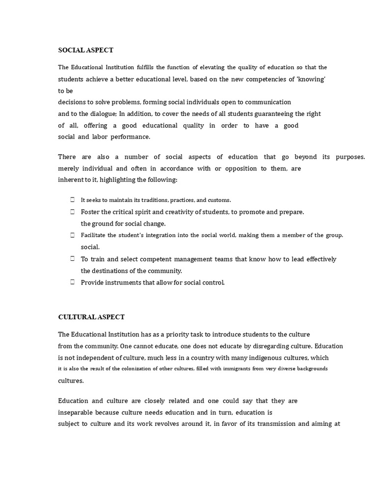Social Aspect | PDF | Curriculum | Goal