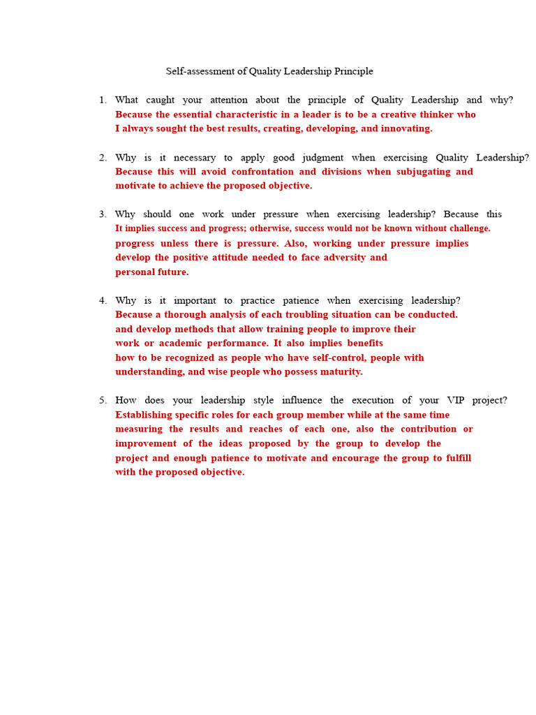 Self-Assessment Quality Leadership Principle Pages 78 and 79 VIP | PDF ...
