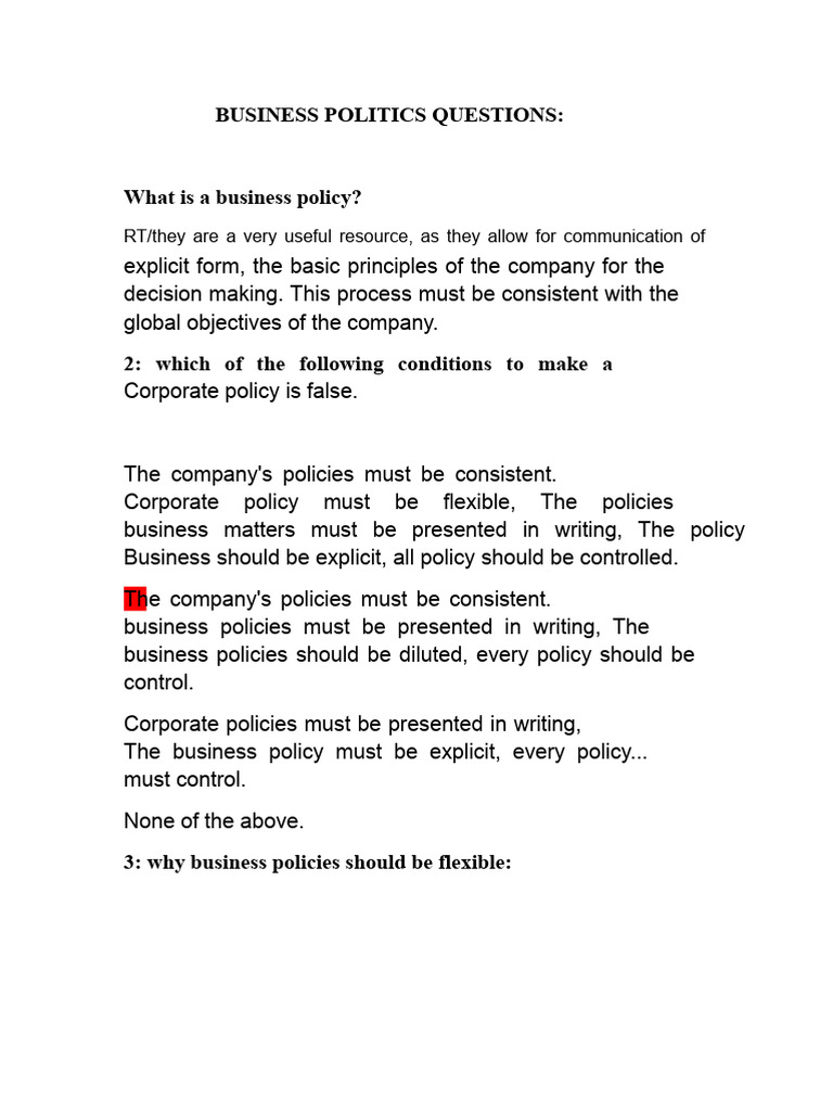 Business Policy Questions | PDF