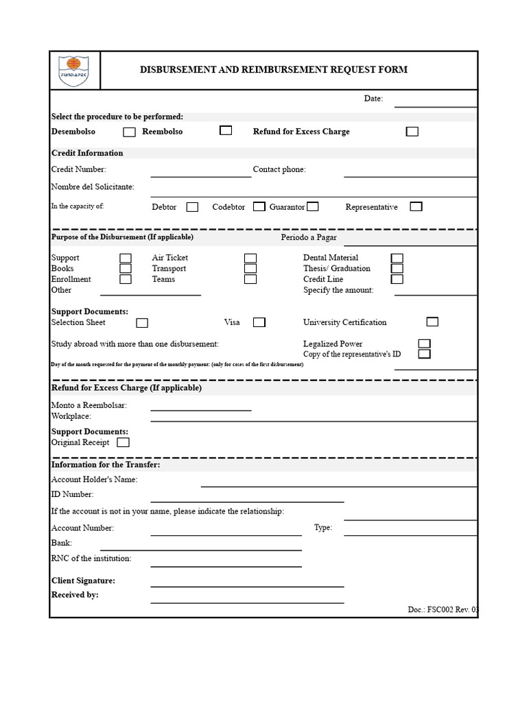 Disbursement or Reimbursement Request Form Rev. 03 PDF | PDF