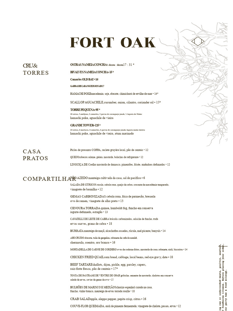 Menu Do Jantar Do Fort Oak | PDF | Fruto do mar | Ingredientes de alimentos