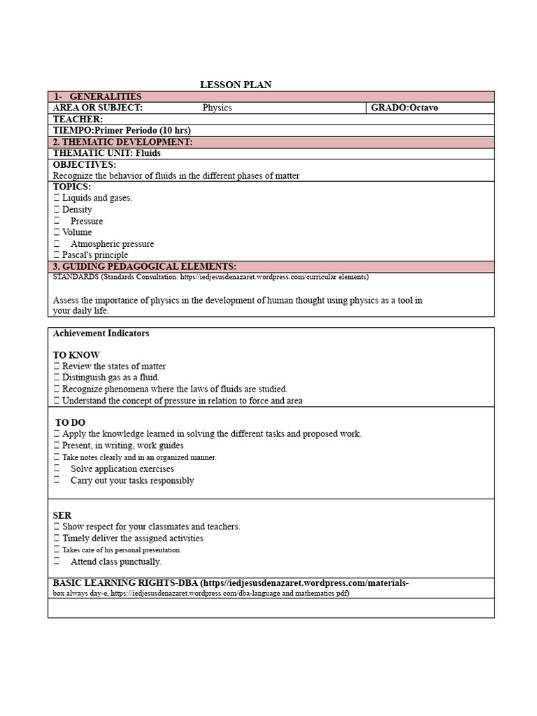 PHYSICAL CLASS OR LESSON PLAN Eighth Grade | PDF | Lesson Plan | Force