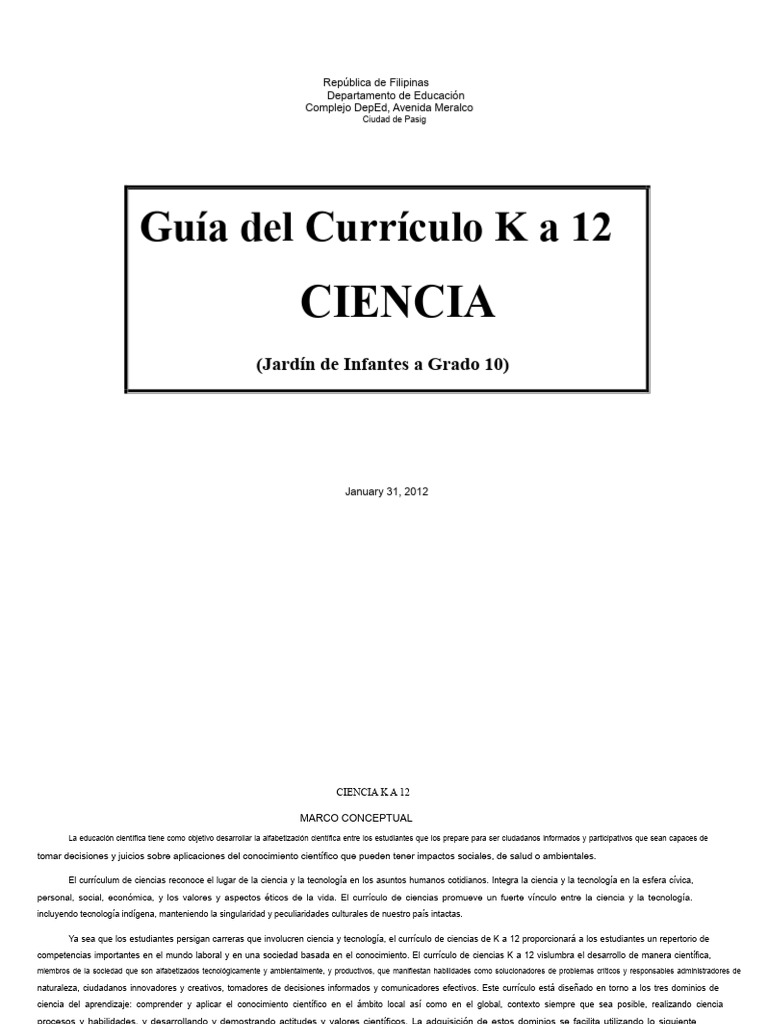 Guía Del Currículo de Ciencias K-10 | PDF | Plan de estudios | Aprendizaje