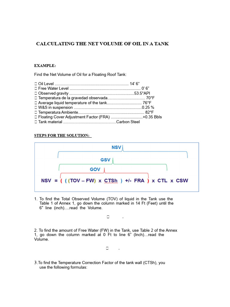 Net Volume Calculation for Oil Tanks | PDF | Barrel (Unit) | Petroleum