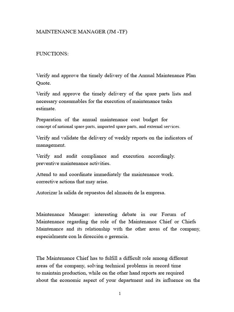 Maintenance Manager | PDF