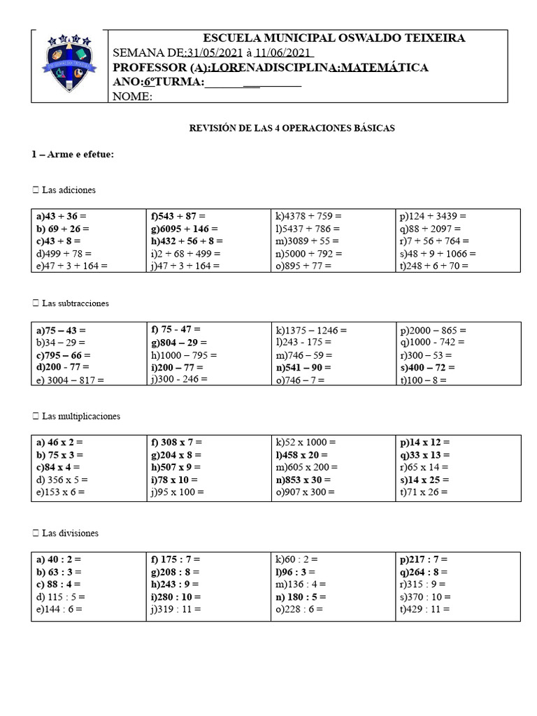 Ejercicios de Matemáticas Básicas | PDF