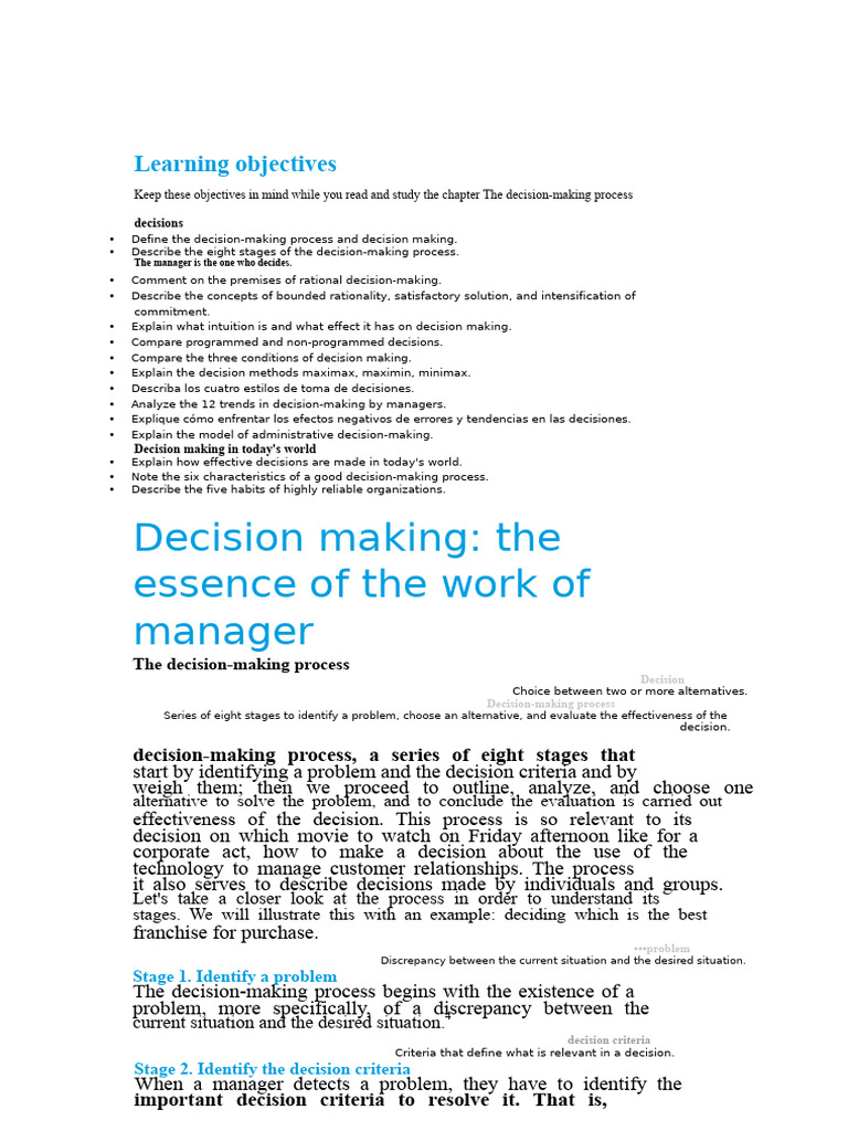 Chapter 6 Decision Making The Essence of A Manager's Work | PDF ...
