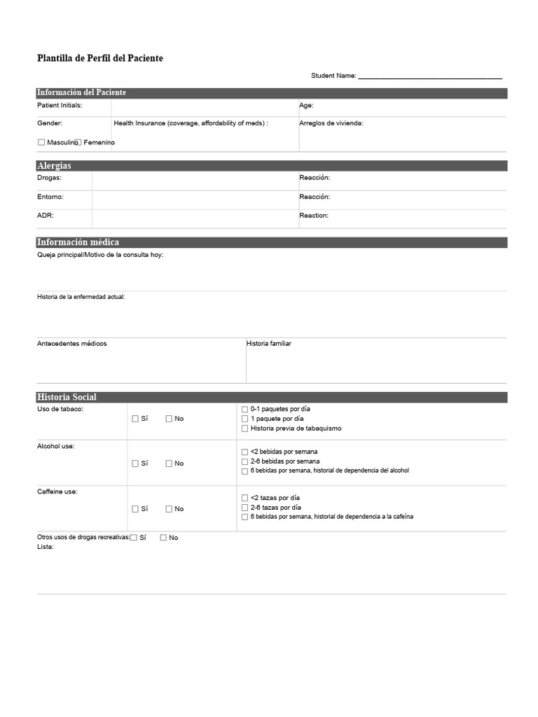 Plantilla de Perfil del Paciente Completo | PDF | Especialidades ...