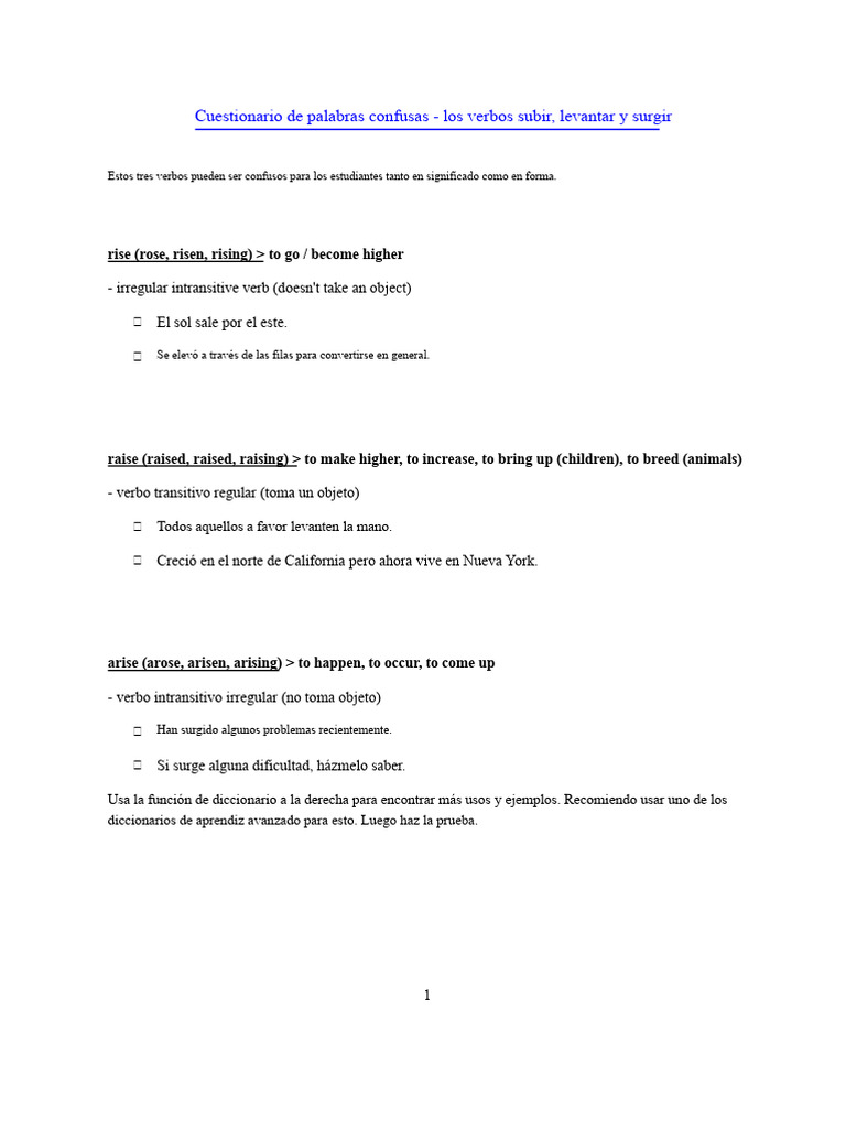 Levantarse, Elevar, Surgir | PDF | Verbo | Semántica