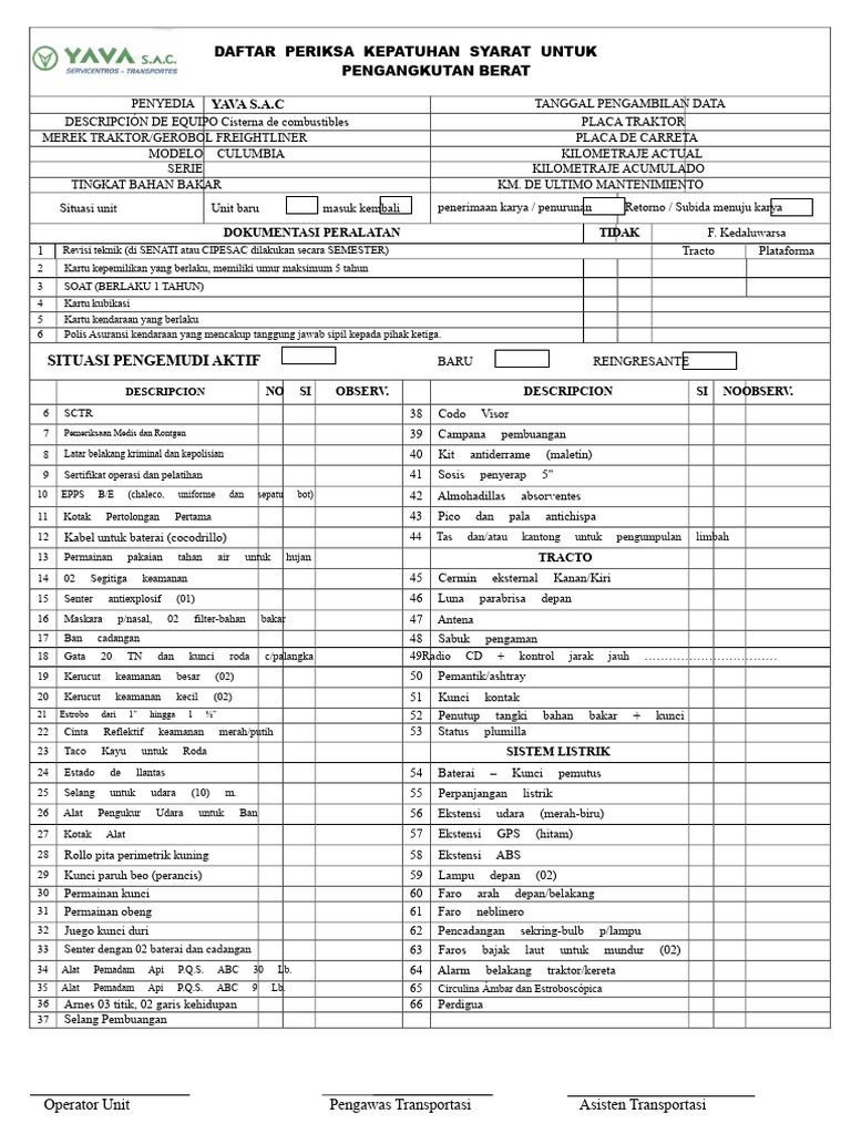 Daftar Periksa Kepatuhan Pengangkutan Berat | PDF