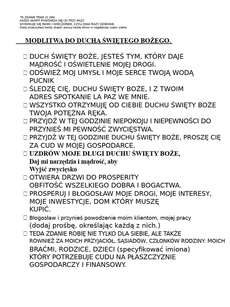 Modlitwa Do Ducha Świętego (Na 21 Dni) | PDF