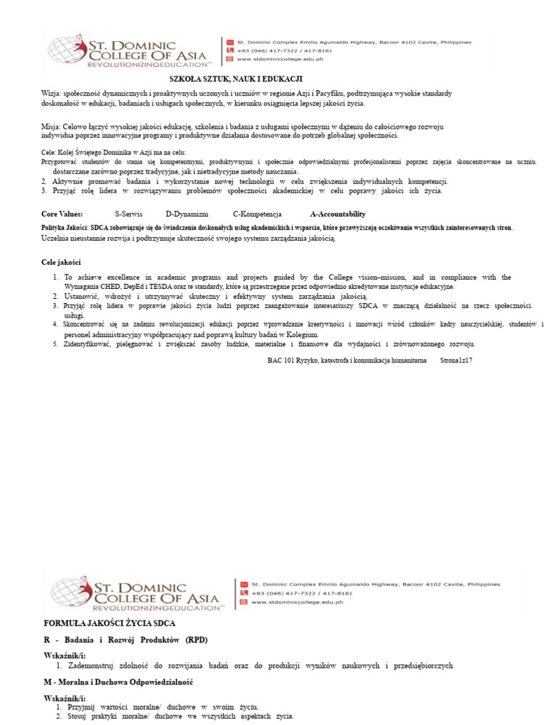 BAC 101 - Komunikacja Kryzysowa, Katastroficzna I Humanitarna | PDF