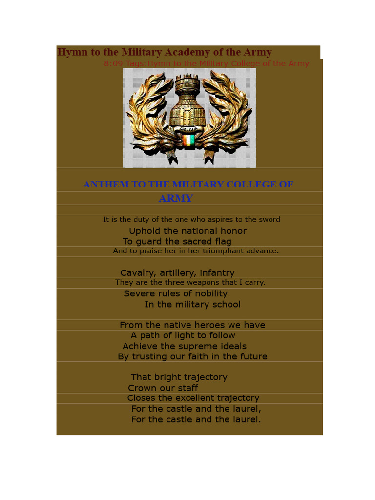Hymn To The Military College of The Army | PDF