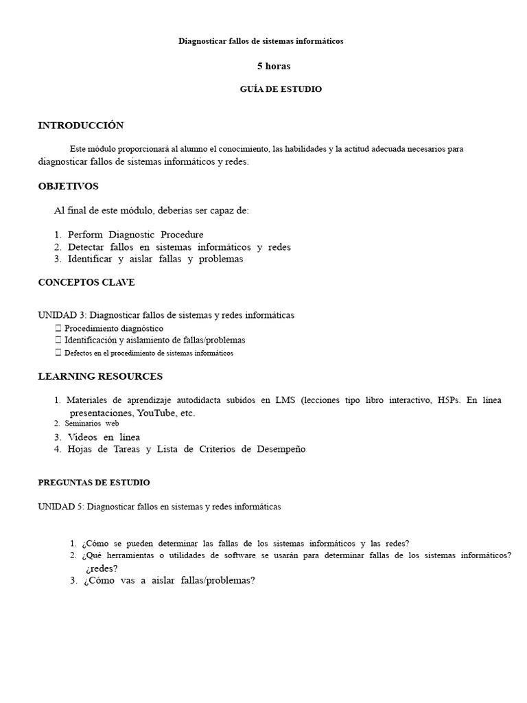 Guía de Estudio - Diagnosticar Fallos de Sistemas y Redes de ...