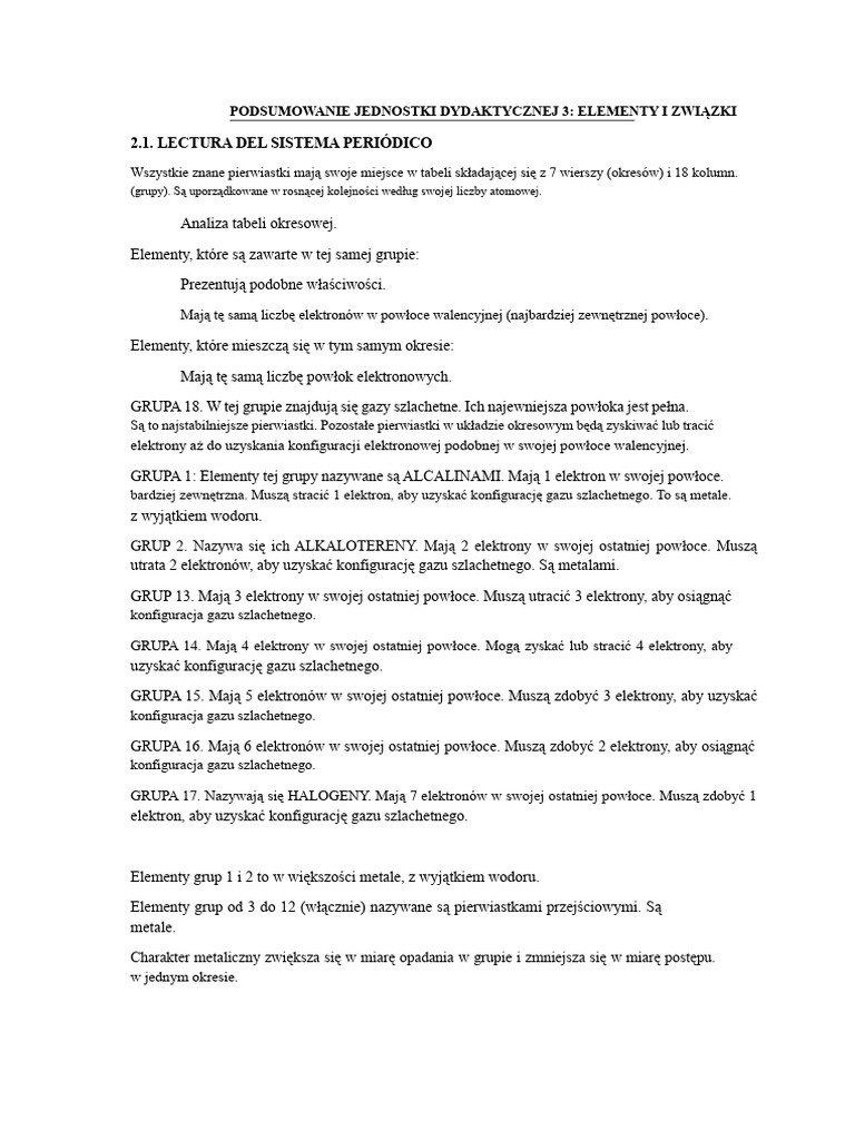 Podsumowanie UD 3 Elementy I Związki 3 ESO Santillana | PDF