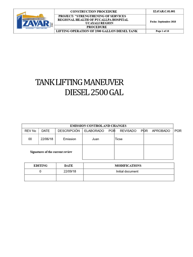 Diesel Tank Lifting Operations Procedure | PDF | Crane (Machine) | Machines