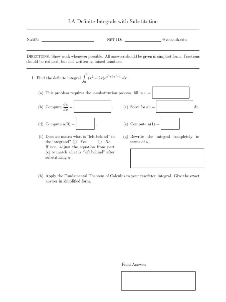 LA Definite Integrals With Substitution | PDF | Integral | Mathematical ...