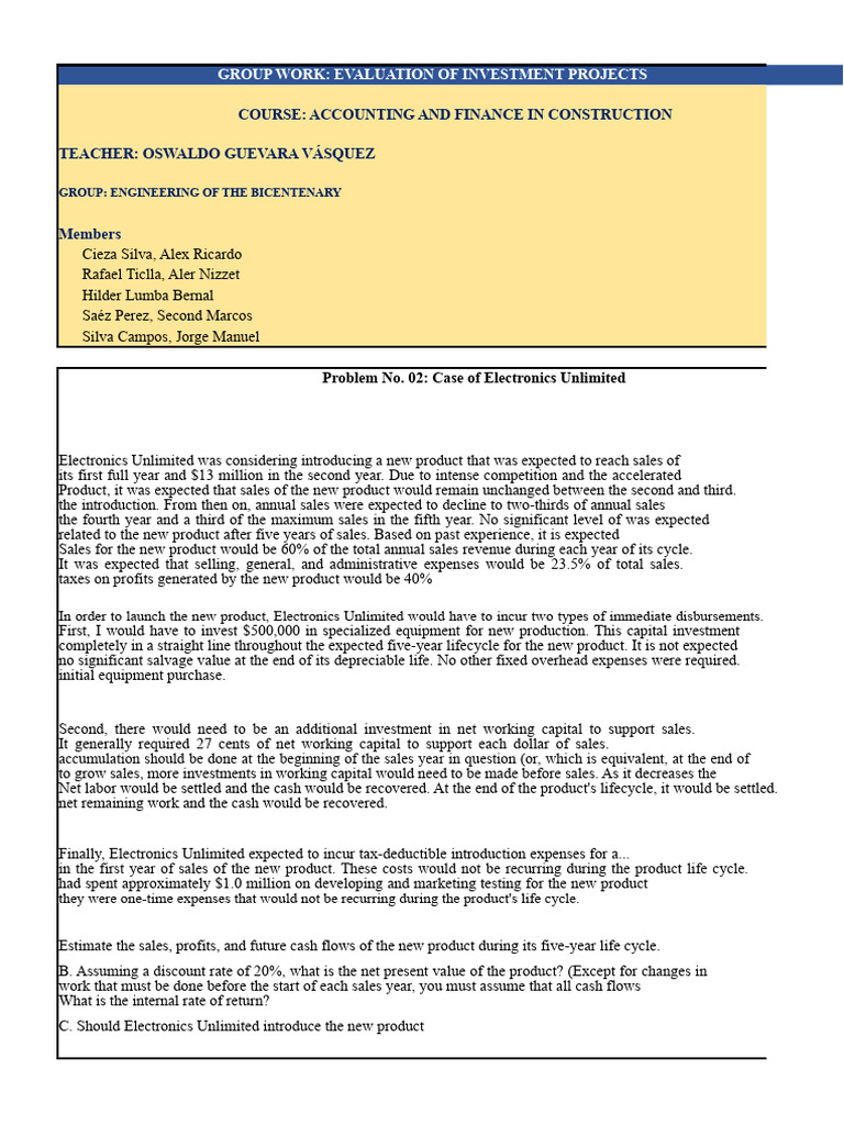 Investment Project Evaluation for Electronics | PDF | Depreciation ...