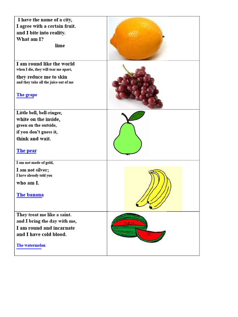 Riddles About Fruits | PDF