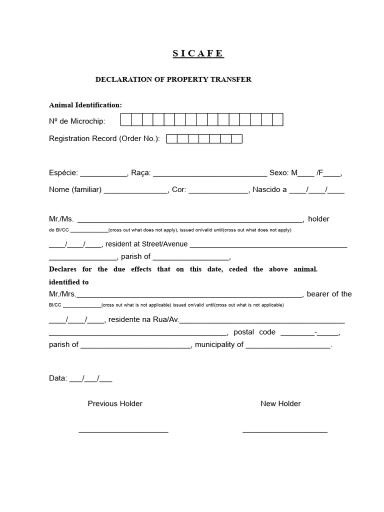 Animal Property Transfer Declaration | PDF
