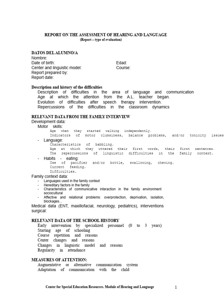 Hearing and Language Assessment Report | PDF | Speech | Phonology
