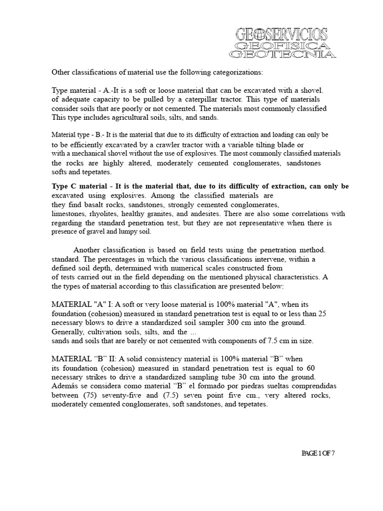 Classification Materials Excavation A B C I II III | PDF | Rock ...