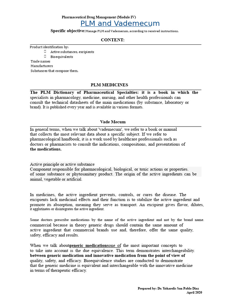 PLM and VADEMECUM, Topic 2 | PDF | Generic Drug | Medical Treatments