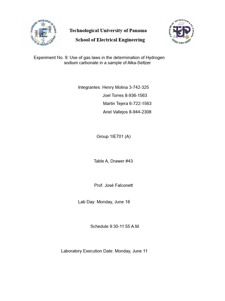 Experiment No. 9: Use of Gas Laws in The Determination of Sodium ...