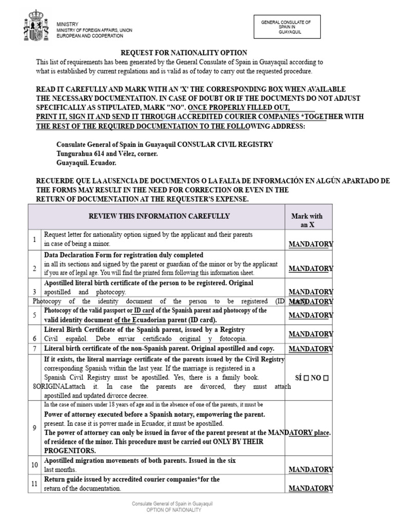 Checklist For Nationality Option Application | PDF | Identity Document | Birth Certificate