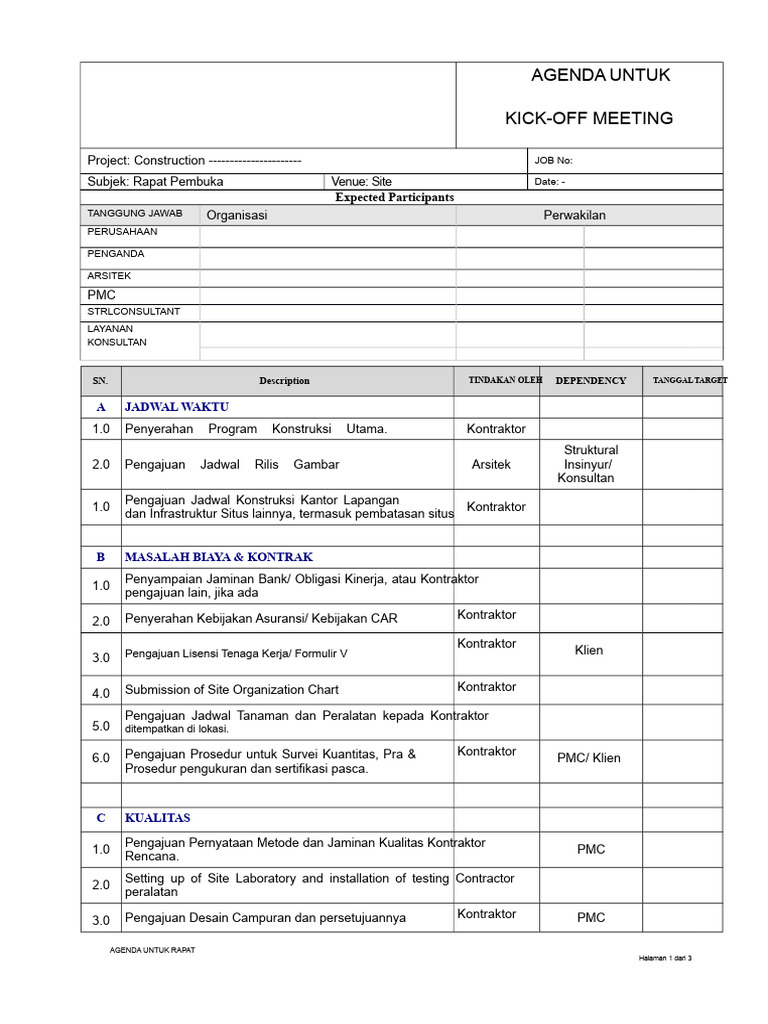 Agenda Contoh - Pertemuan Pembukaan | PDF