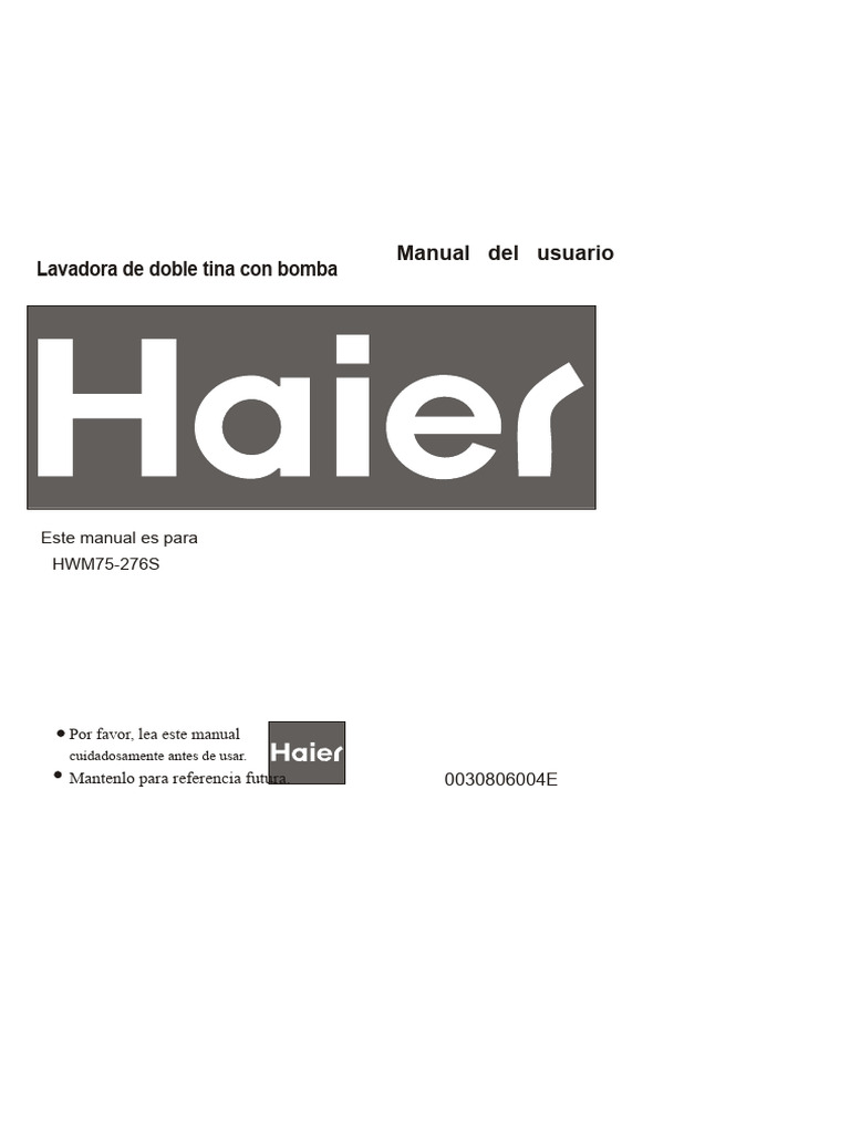 Manual Del Usuario Lavadora de Doble Tina Con Bomba: Este Manual Es ...