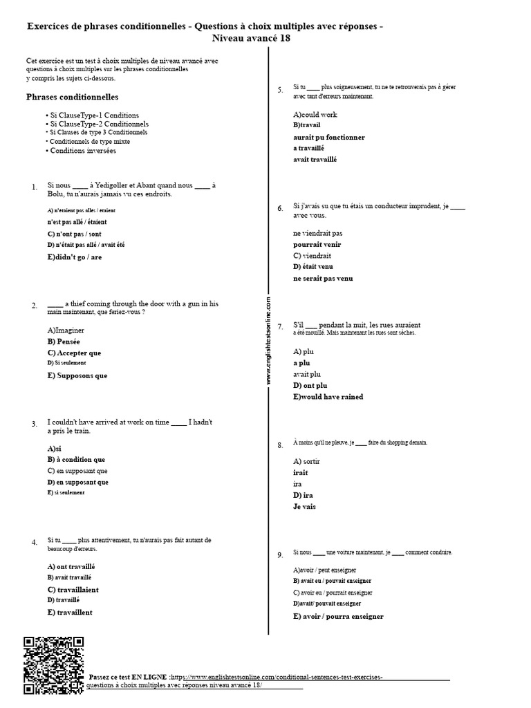 Exercices avancés sur les phrases conditionnelles | PDF | Échecs ...