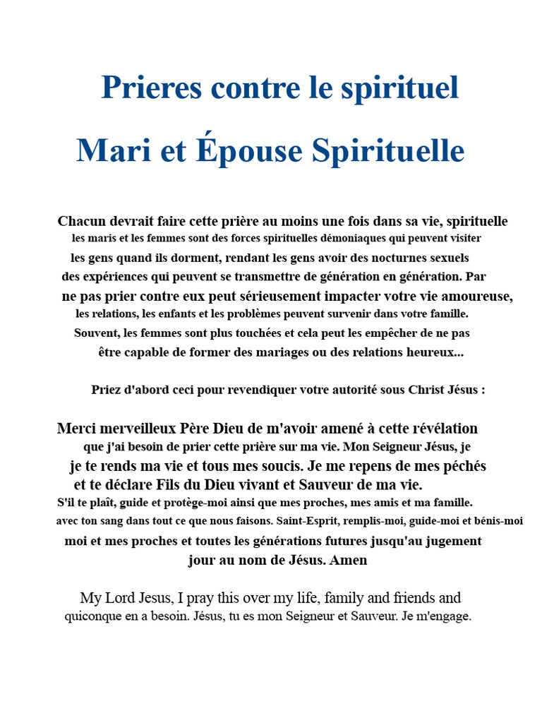 Prière Contre L'esprit Mari Ou Femme | PDF | Prière | Démons