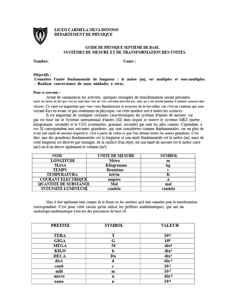 Guide de conversion des unités de mesure | PDF | Système international ...