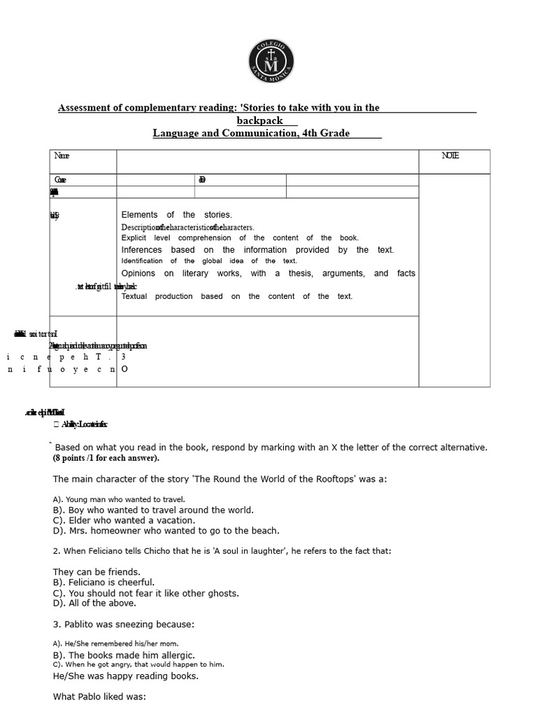 Test Stories To Carry in The Backpack 4th Grade | PDF | Human Communication