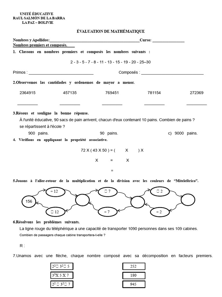 Évaluation de Mathématiques et Langage | PDF | Mathématiques