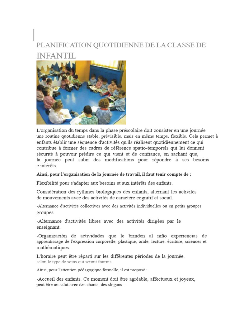 Planification quotidienne en maternelle | PDF | Cognition | Apprentissage