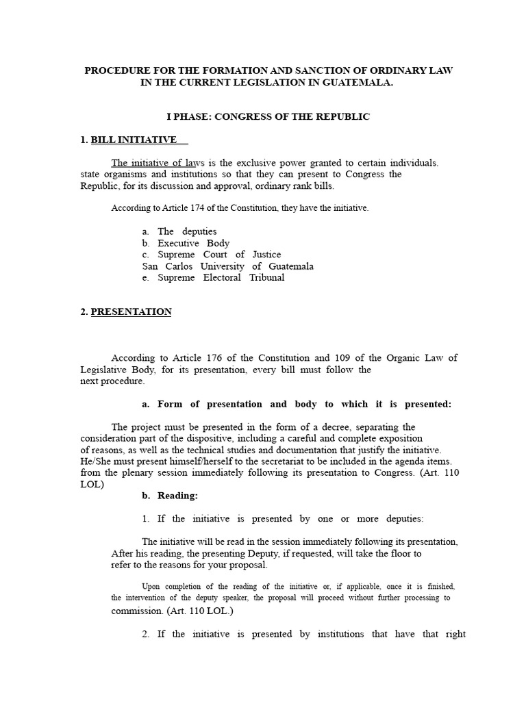 Procedure For The Formation and Sanction of Ordinary Law in Current ...