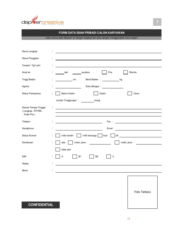 Form Isian Calon Karyawan | PDF