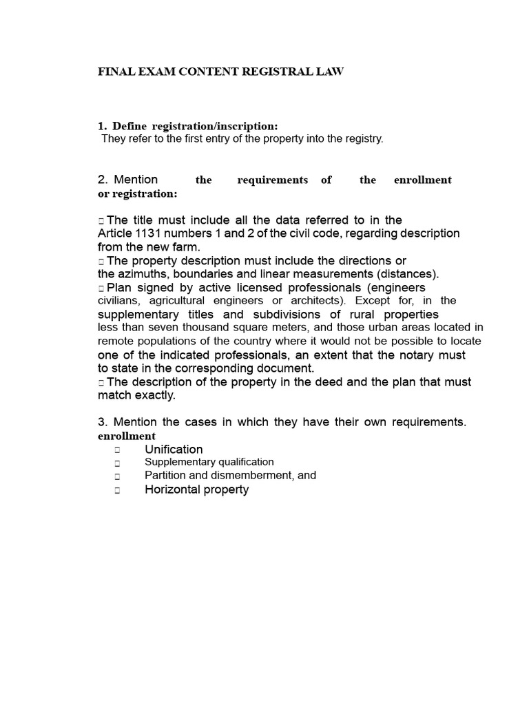 Registral Law Final Exam Overview | PDF | Taxes | Customs