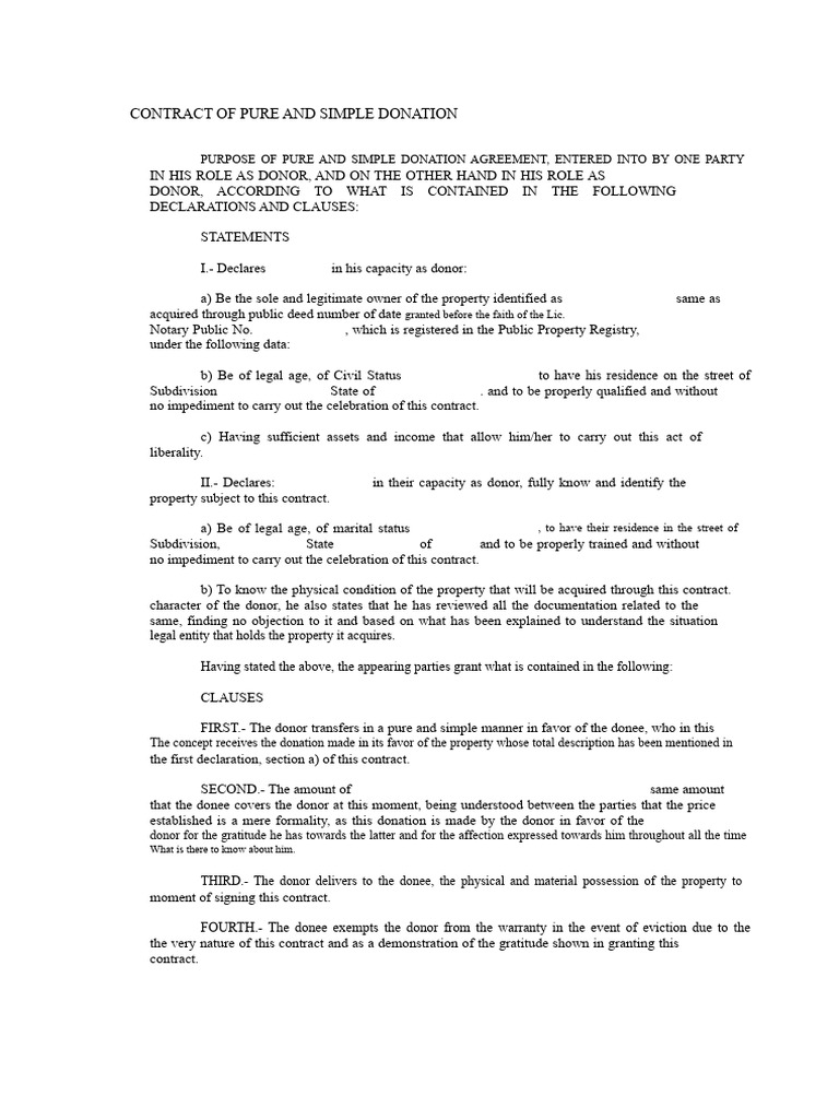 Pure and Simple Donation Contract | PDF | Deed | Property