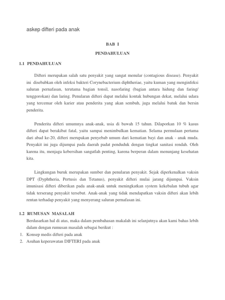 Askep Difteri Pada Anak | PDF