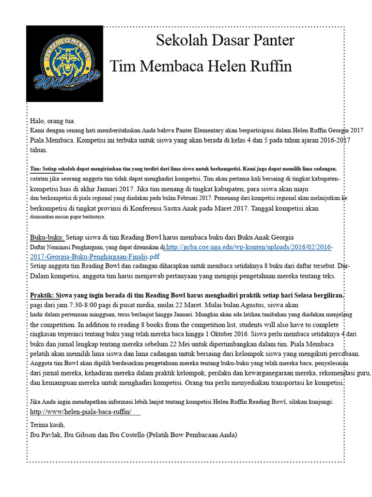 Tim Membaca Helen Ruffin di SD Panter | PDF