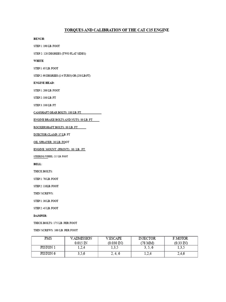 Cat C15 Engine Torque Specifications | PDF