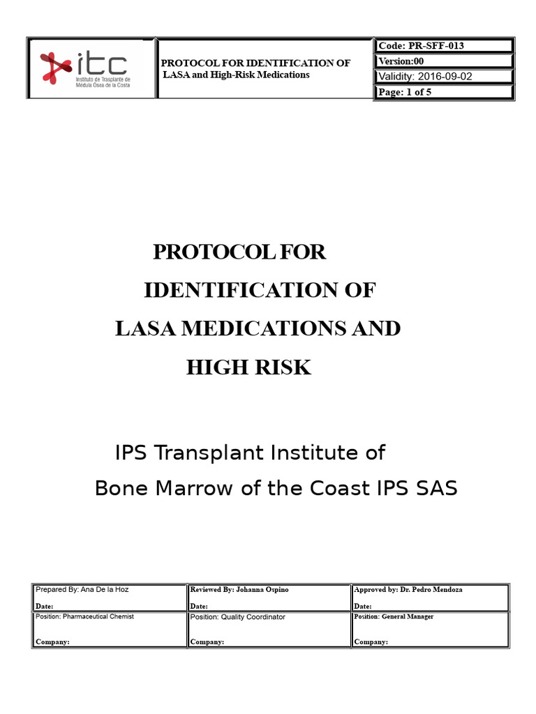 PR-SF-013 Lasa Medications Protocol | PDF | Medical Error | Medicine